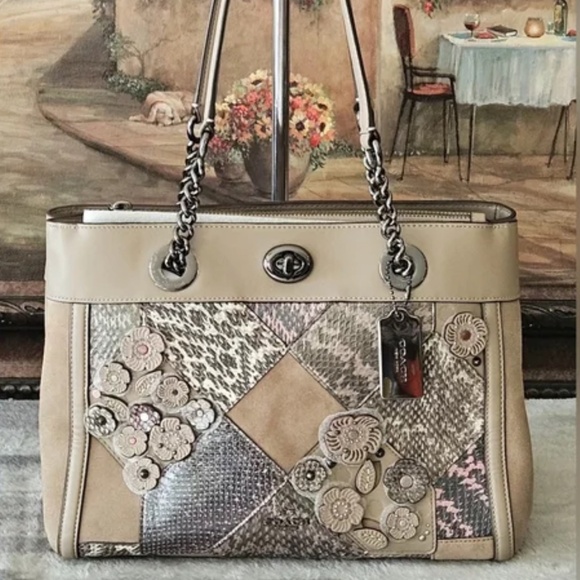 Coach | Bags | Coach Edie 3 Tea Rose Rivet Snakeskin Leather Suede ...